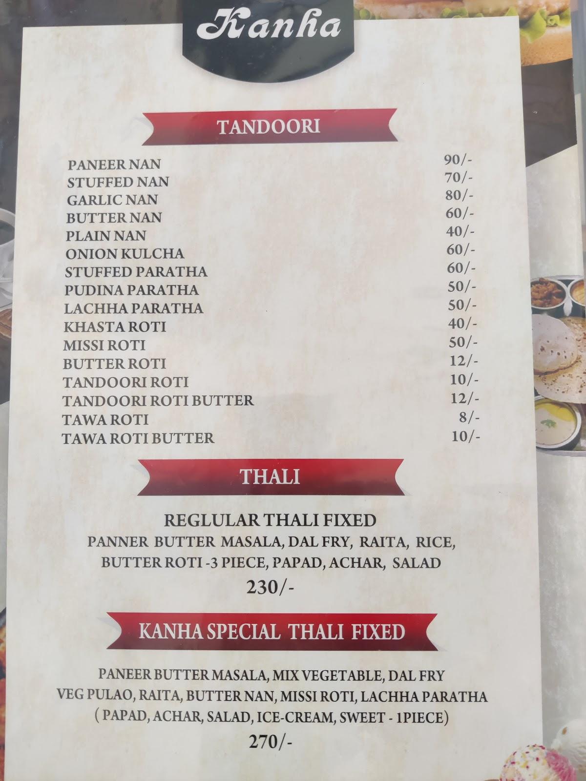 Menu at KANHA HOTEL & RESTAURANT, India, Nims