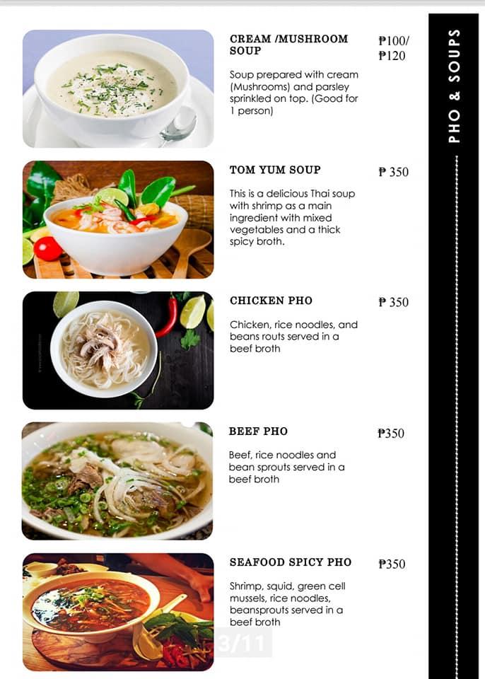 Menu at Thai Fusion restaurant, Olongapo
