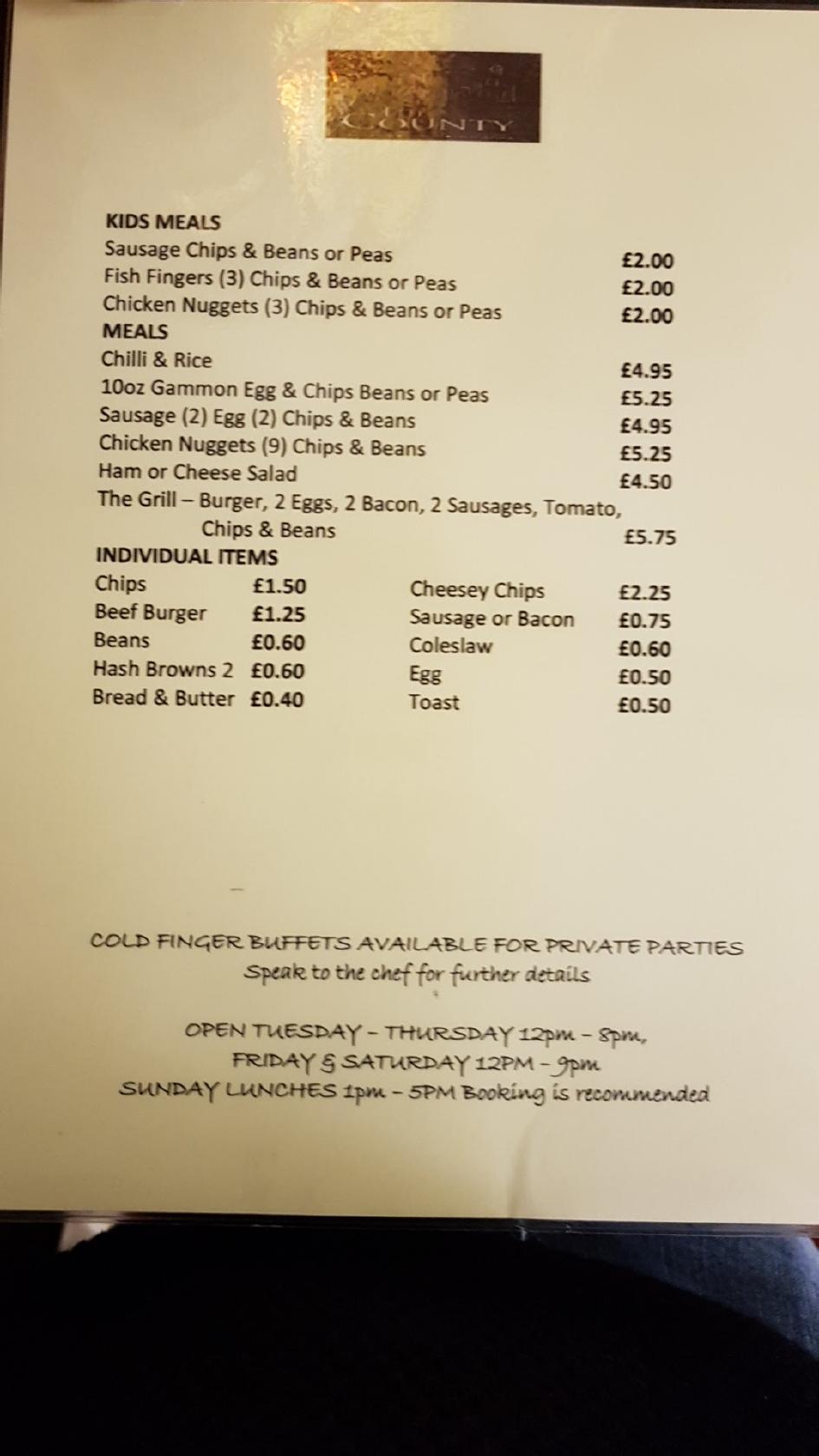 Menu at The County pub & bar, Willenhall