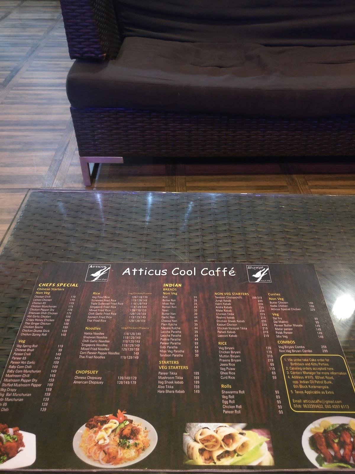 Menu at Atticus Cool Cafe, Bengaluru