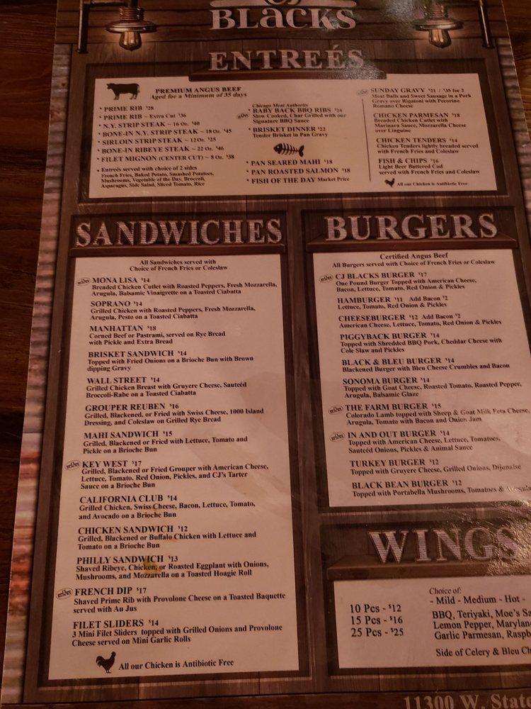 Menu at CJ Blacks Restaurant & Bar, Davie