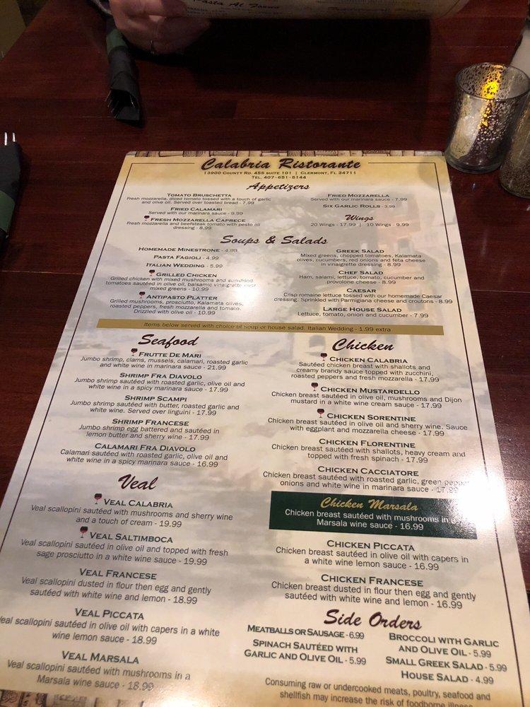 Menu at Calabria Ristorante & NY Style Pizza pizzeria, Clermont, East ...