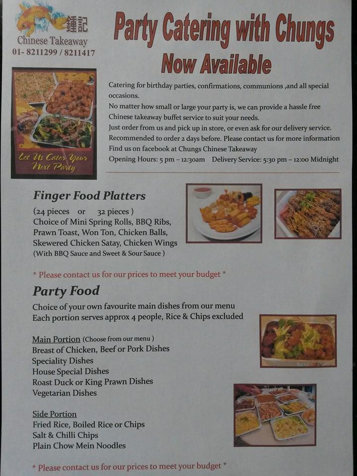 Menu at Chungs fast food, Dublin, Mountview Rd