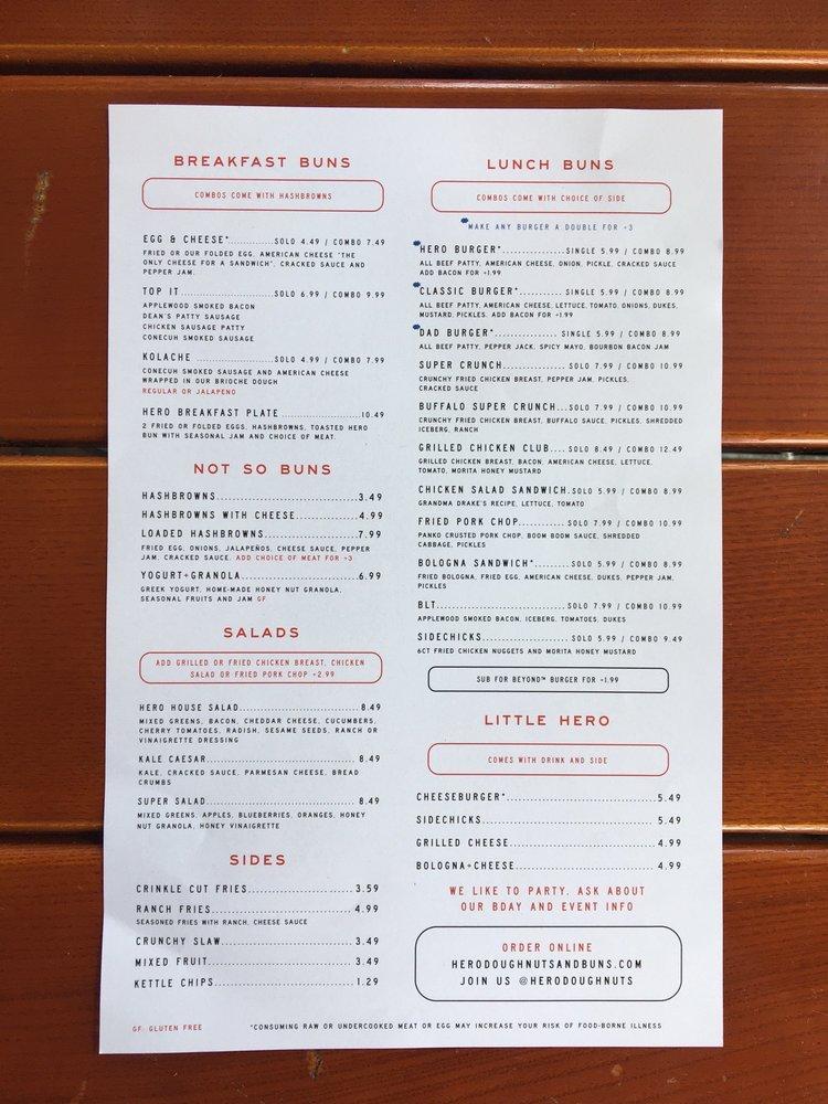 Menu at Hero Doughnuts restaurant, Homewood, Central Ave