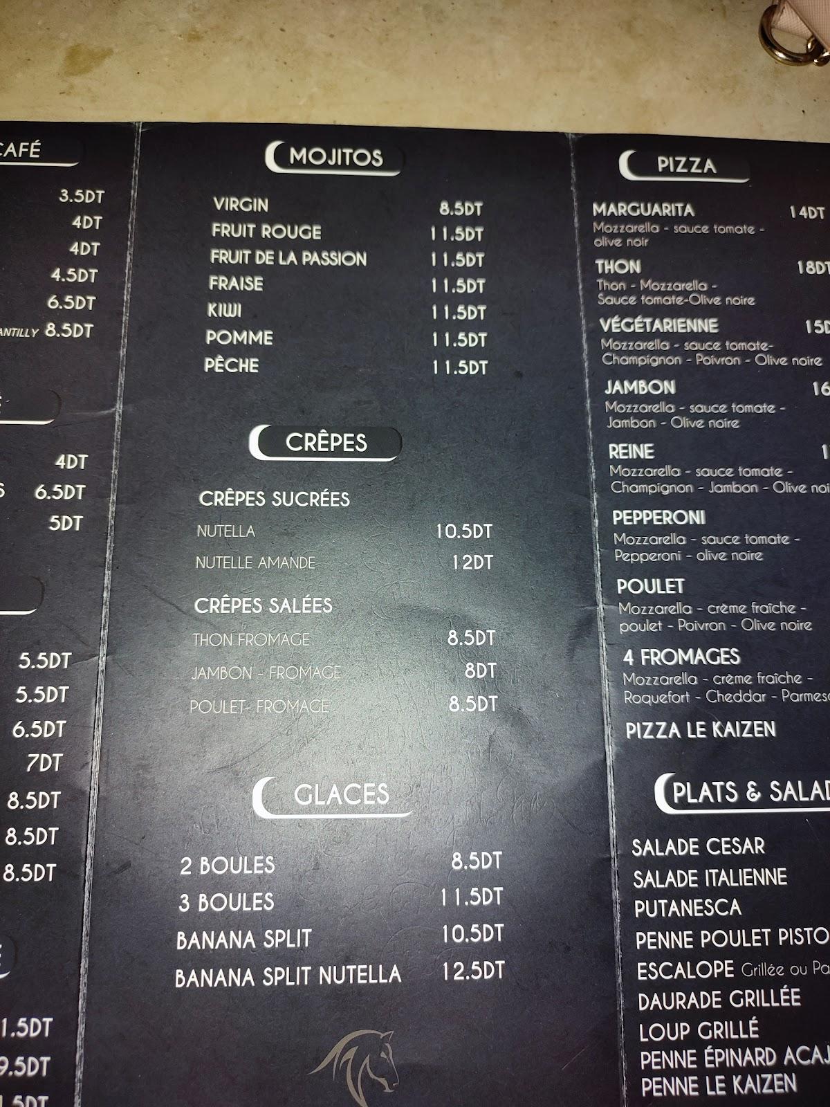 Menu au Le Kaizen Café, Sidi Thabet