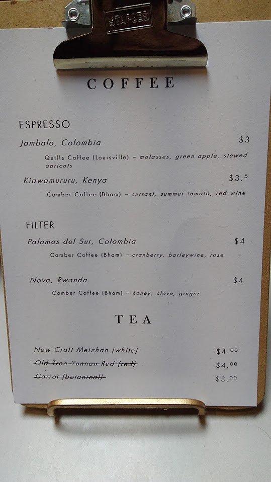 Menu at Narrative Coffee cafe, Everett
