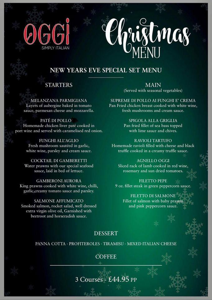 Menu at OGGI Italian Restaurant, Leicester
