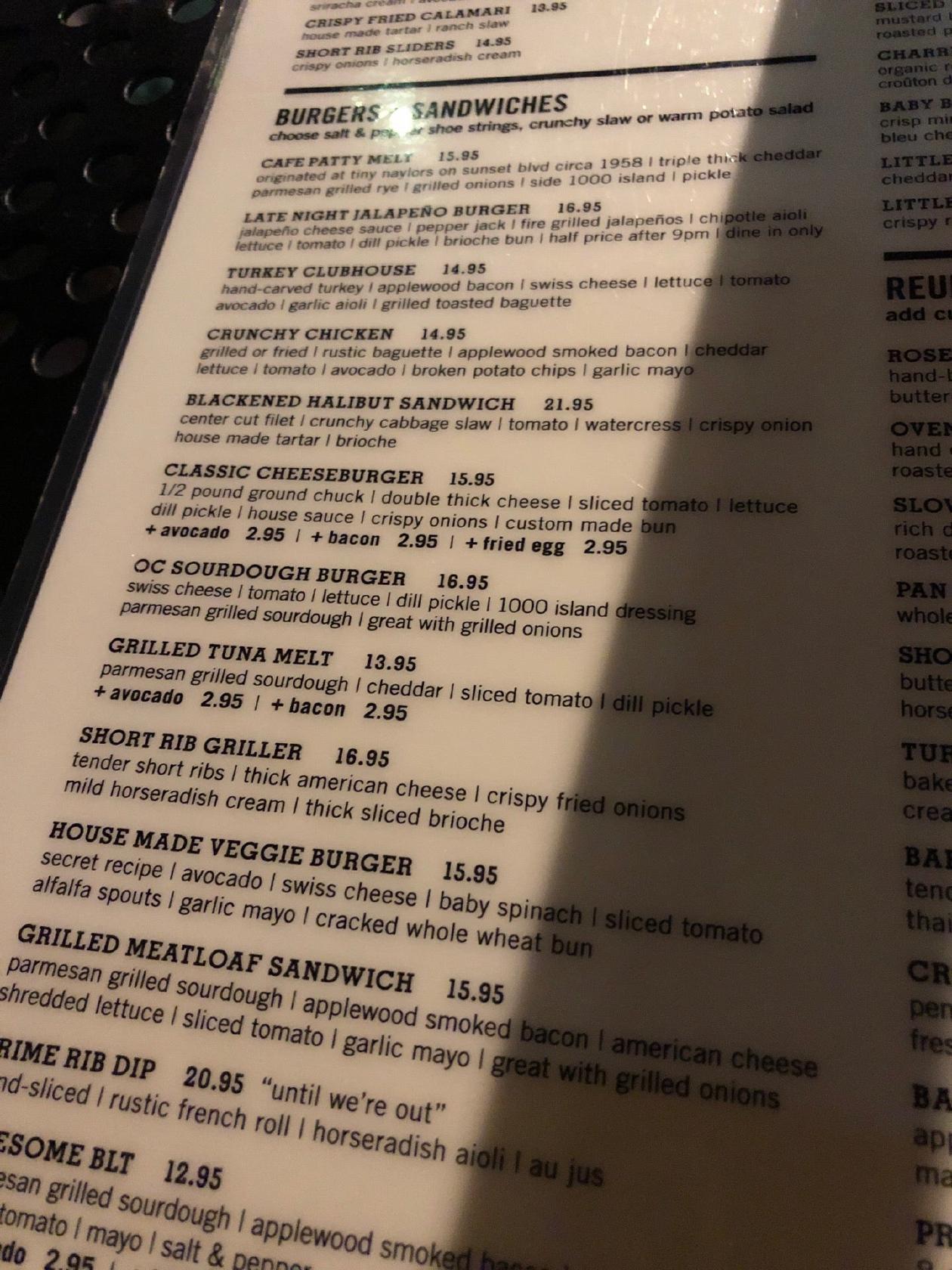 Menu at Reunion Kitchen + Drink pub & bar, Laguna Beach