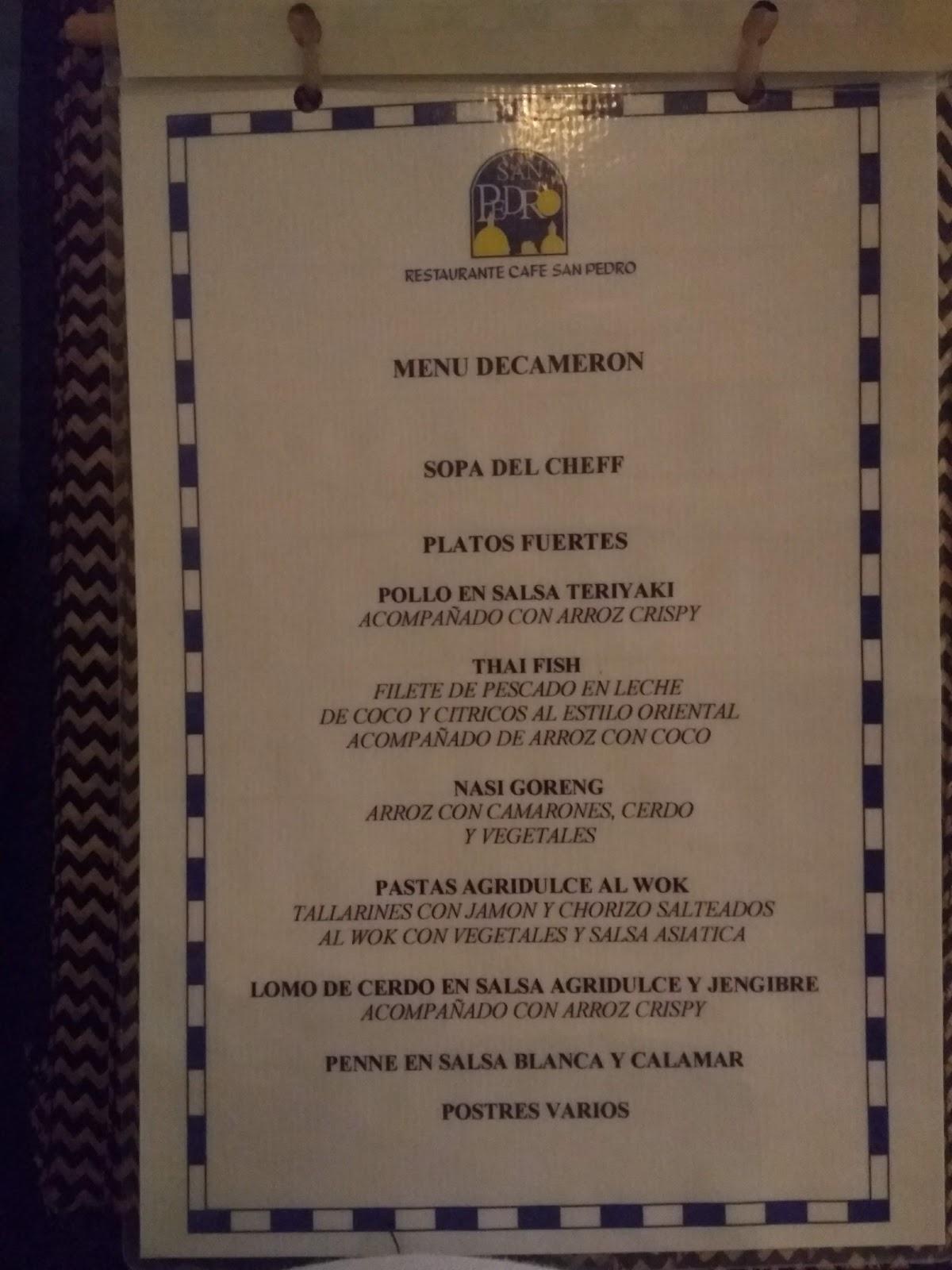 Menu at SAN PEDRO CAFE·MIRADOR RESTAURANTE, Cartagena