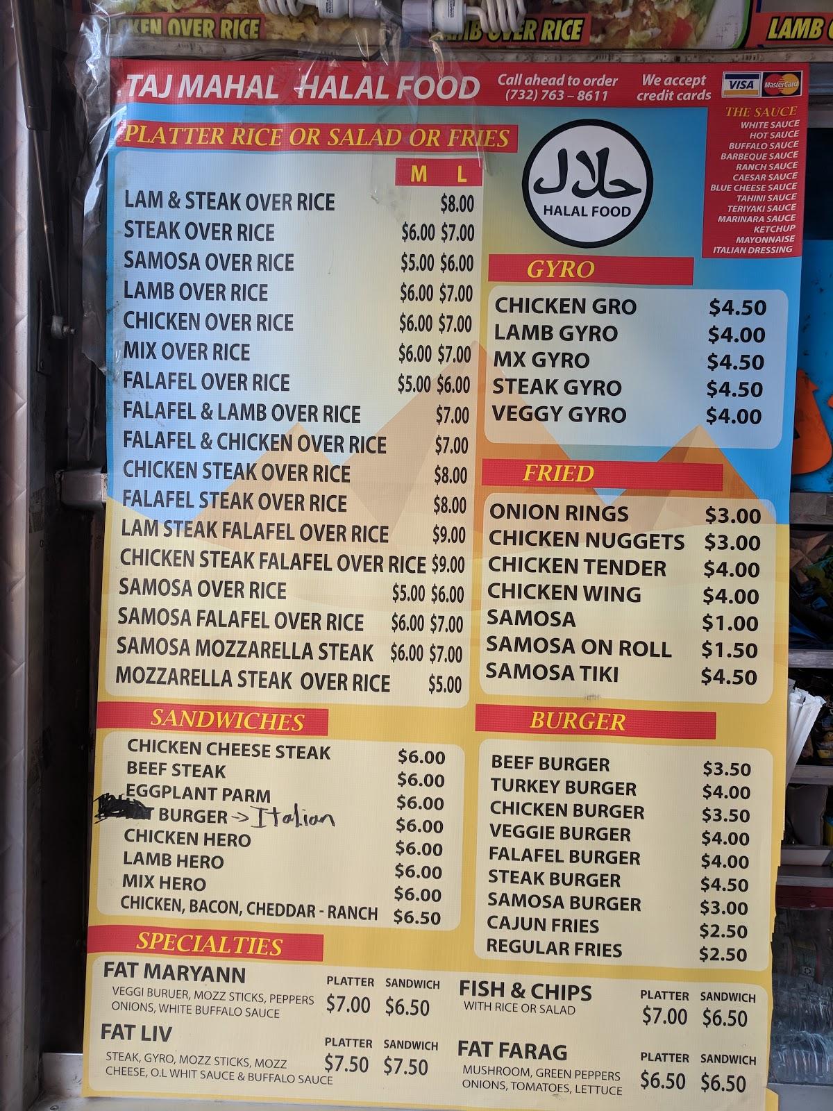 Menu at Taj Mahal Food Truck restaurant, Newark