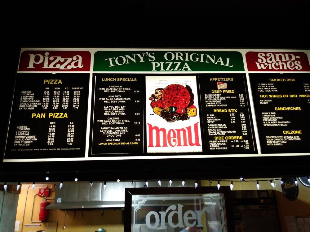 Menu at Tony's Pizzeria, Lodi