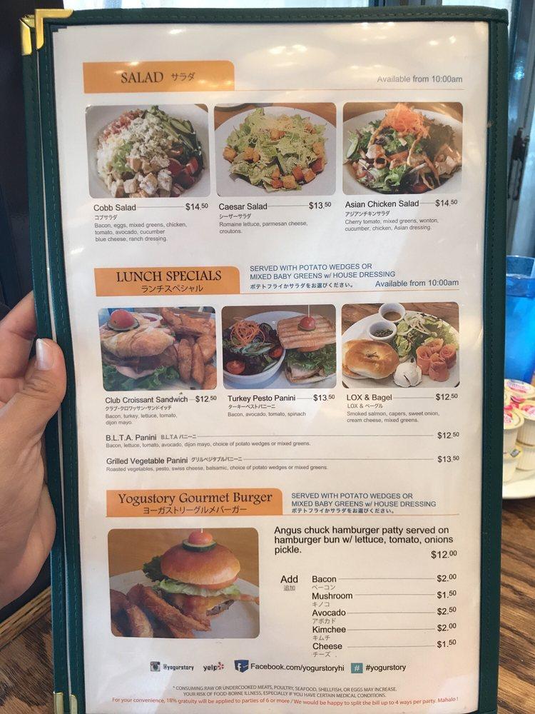 Menu at YogurStory restaurant, Honolulu, 745 Ke’eaumoku St