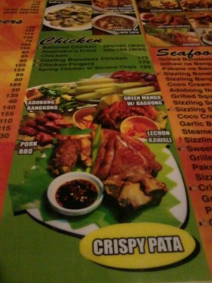 Menu at Alejandro's Crispy Pata pub & bar, Cebu City, Century Plaza Cebu