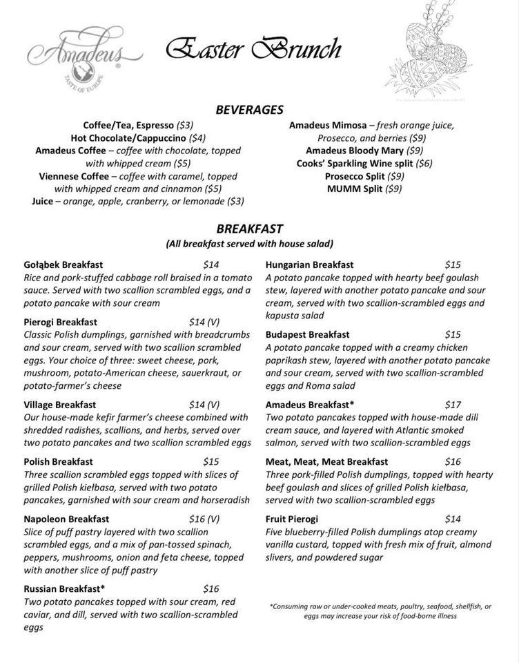 Menu at Amadeus Restaurant, Ann Arbor