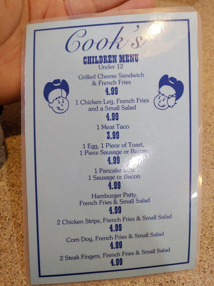 Menu at Cook's Restaurant, Clovis
