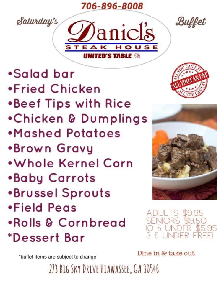 Menu at Daniel’s Steak House steakhouse, Hiawassee