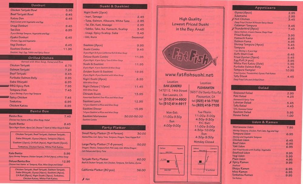 Menu at Fat Fish Sushi restaurant, Pleasanton