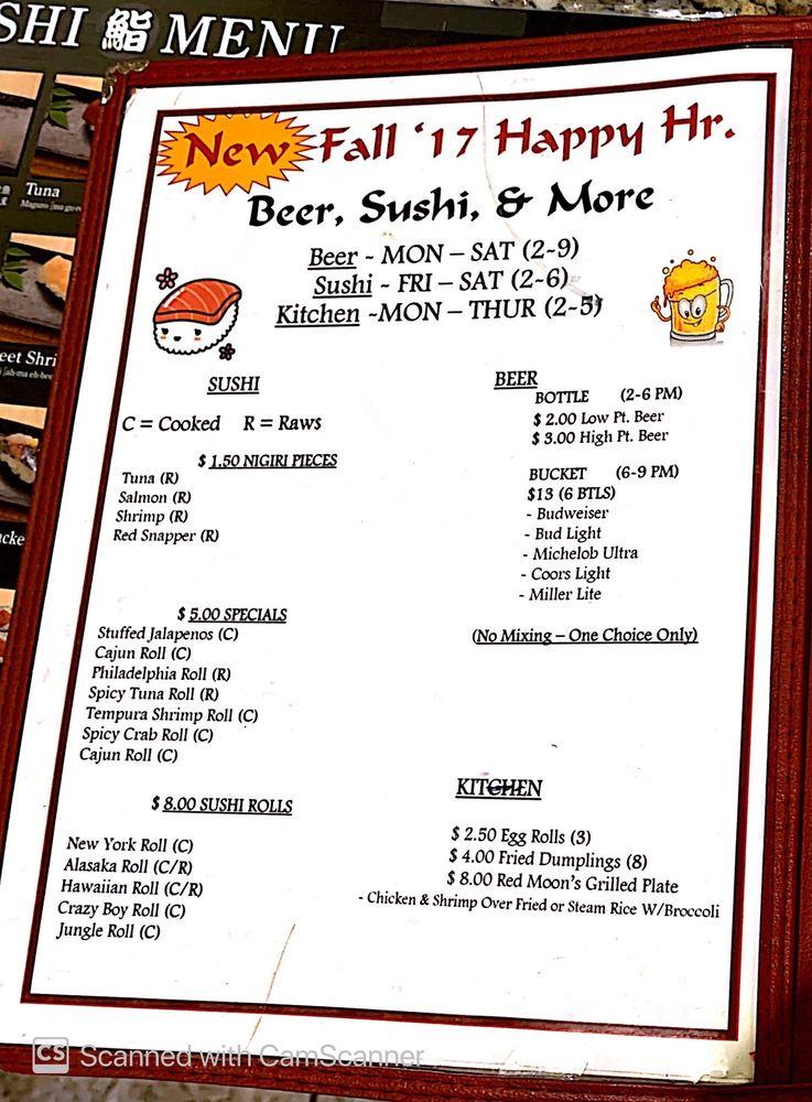 Menu at Red Moon restaurant, Tahlequah
