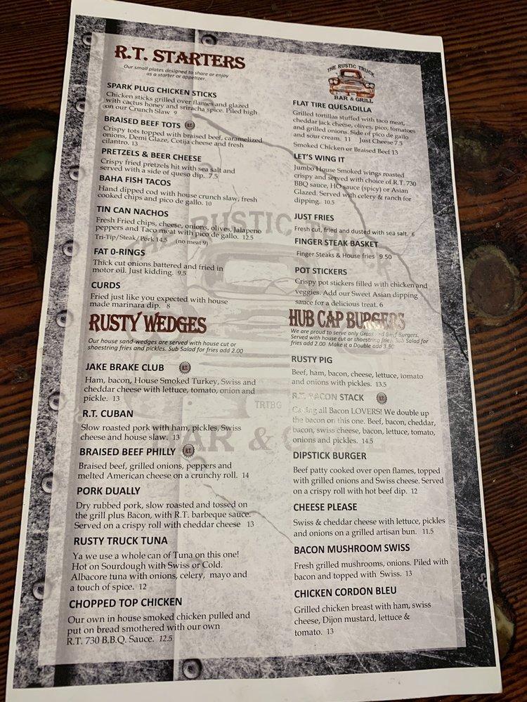 Menu at The Rustic Truck Bar and Grill, Irrigon, 100 w HWY Ste 730