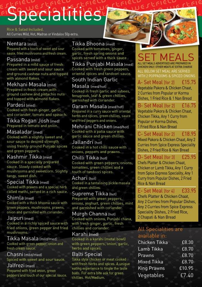 Menu at Spice Express Takeaway Cumbernauld pizzeria, Cumbernauld