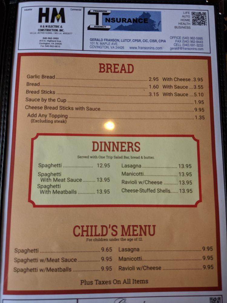 Menu at Cucci's Pizzeria, Covington