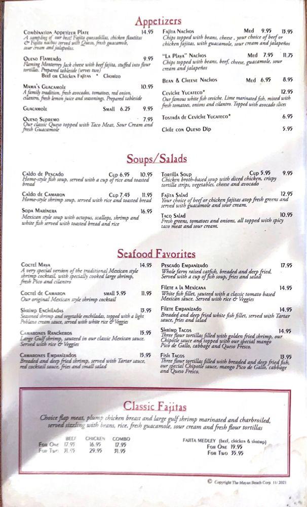 Menu at La Playa Maya Hudson Oaks restaurant, Hudson Oaks, Fort Worth Hwy