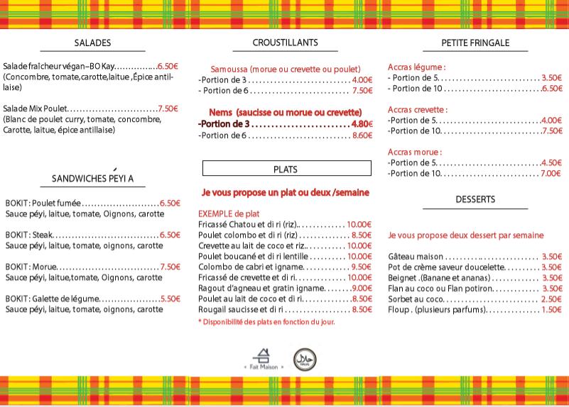 Menu at La p'tite pause créole - FOOD TRUCK TRAITEUR CREOLE restaurant ...