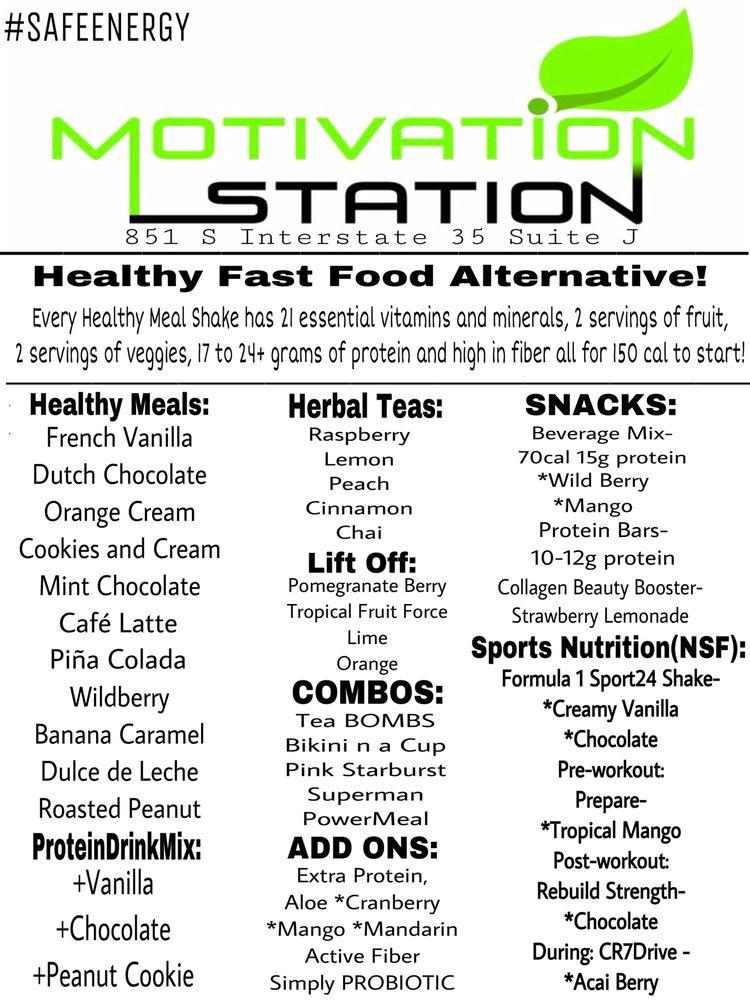 Menu at Motivation Station Nutrition Spot pub & bar, New Braunfels
