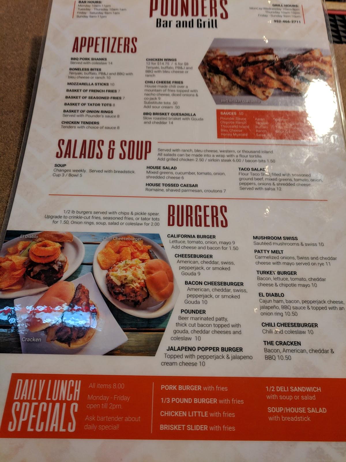 Menu at Pounder's Bar & Grill, Cologne