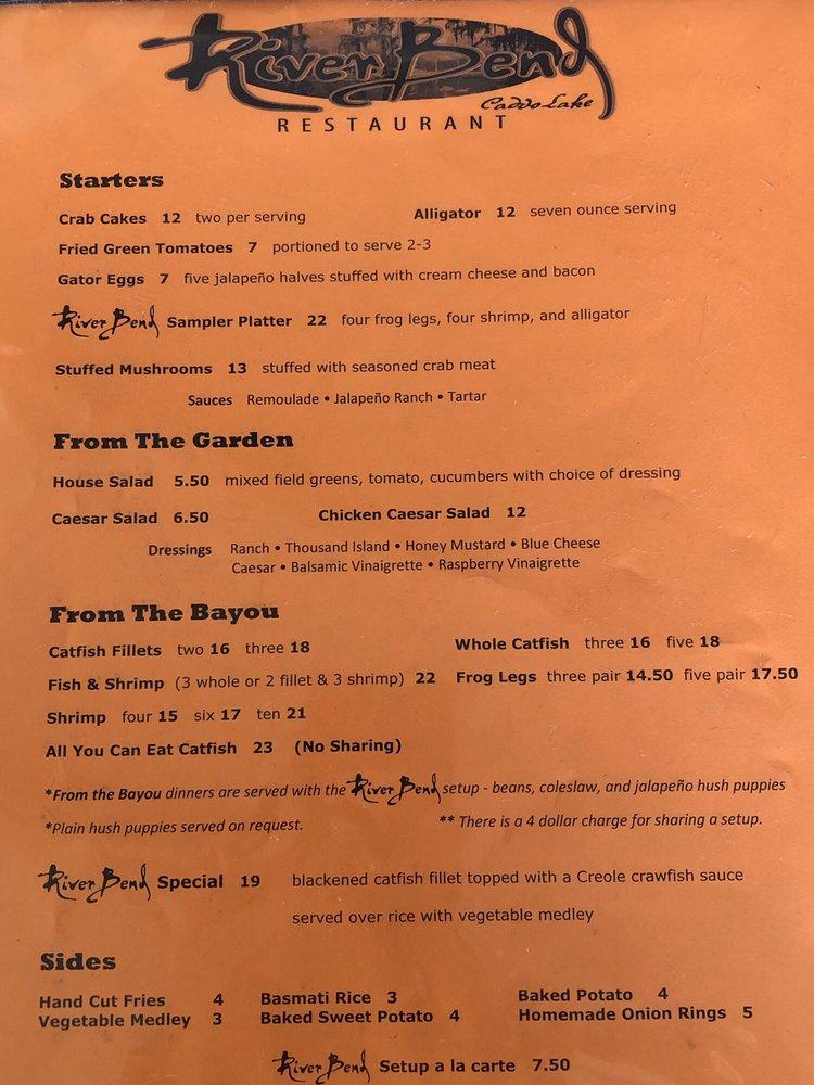 Menu at RiverBend Restaurant on Caddo Lake, Uncertain