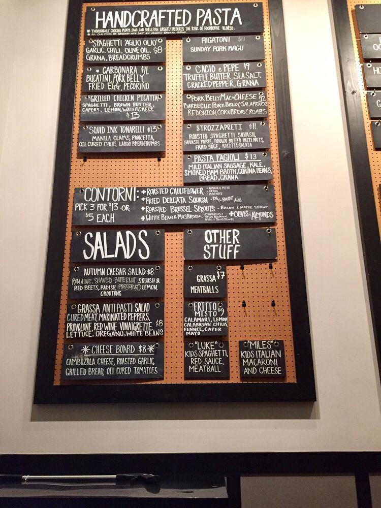 Menu at Grassa restaurant, Portland, SW Washington St