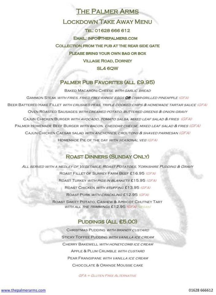 Menu at The Palmer Arms pub & bar, Windsor