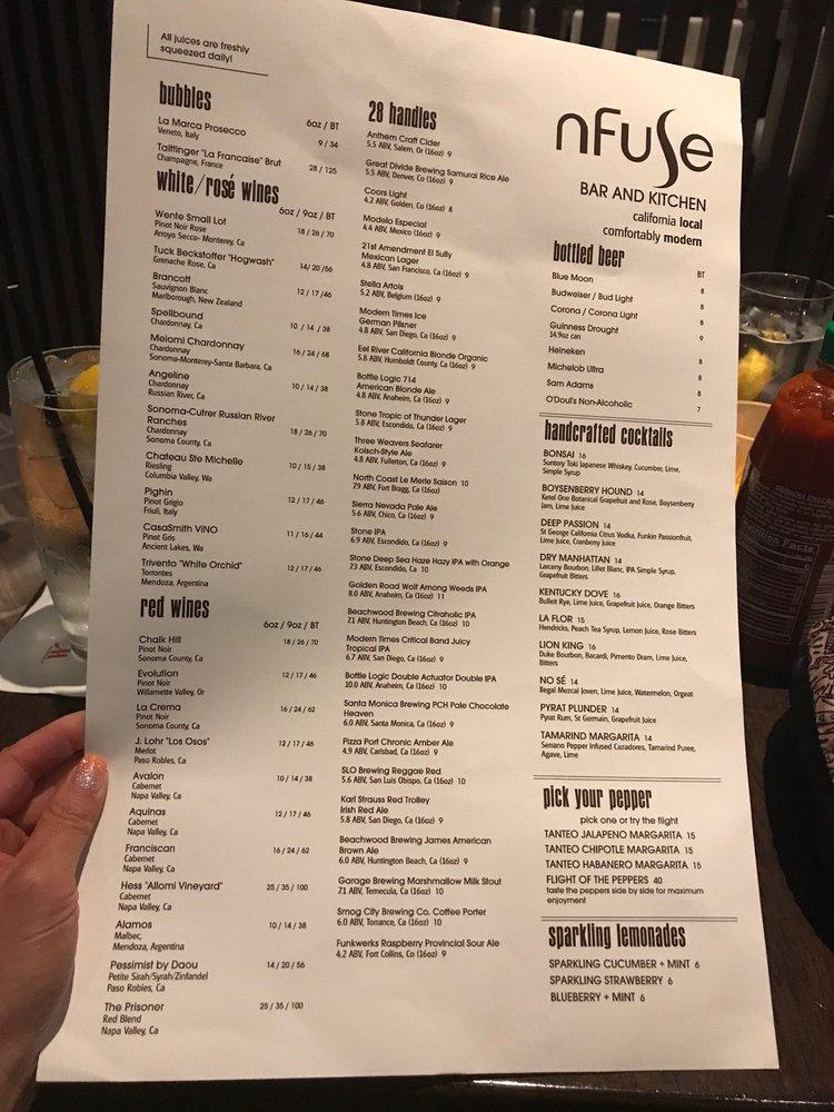 Menu at nFuse Restaurant, Bar & Lounge, Anaheim