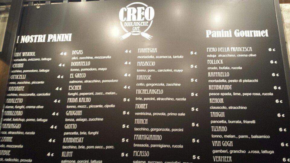 Menu da Creo Boulangerie Cafè caffè bar, Roma
