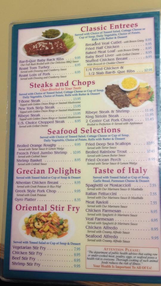 Menu at Princess Cafe, East Troy