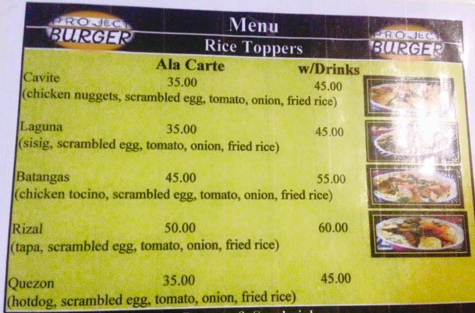 Menu at Project Burger restaurant, Santa Rosa