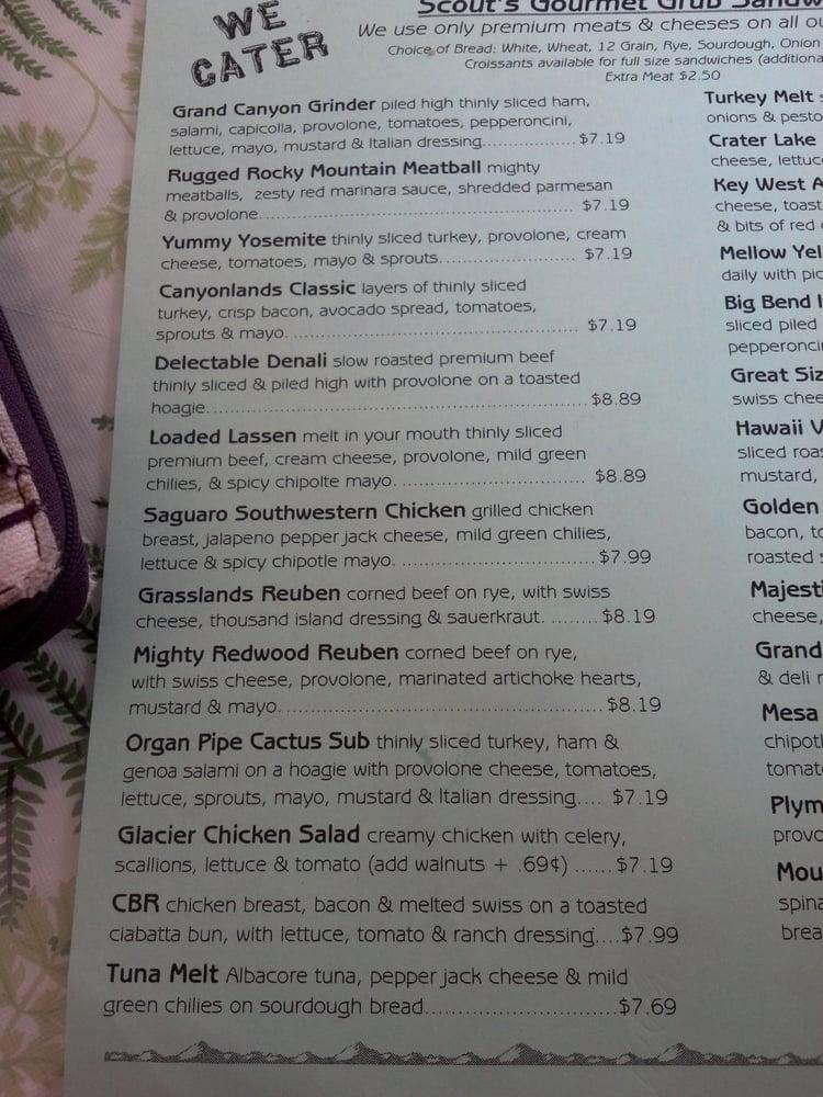 Menu at Scout's Gourmet Grub restaurant, Prescott