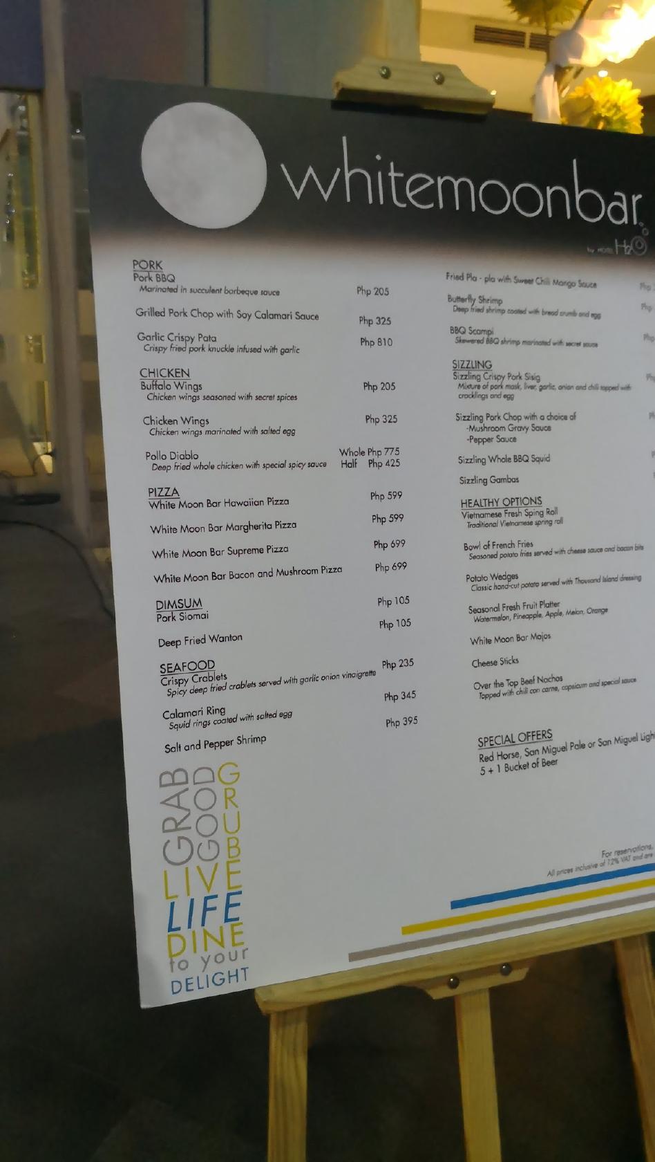 Menu at White Moon Bar, Manila, Manila Ocean Park