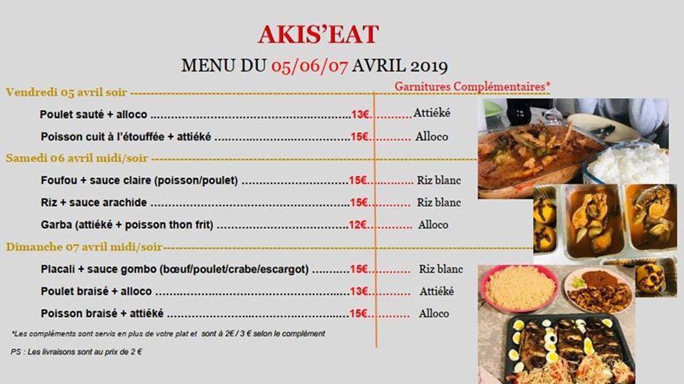 Menu at Akis'eat restaurant, France
