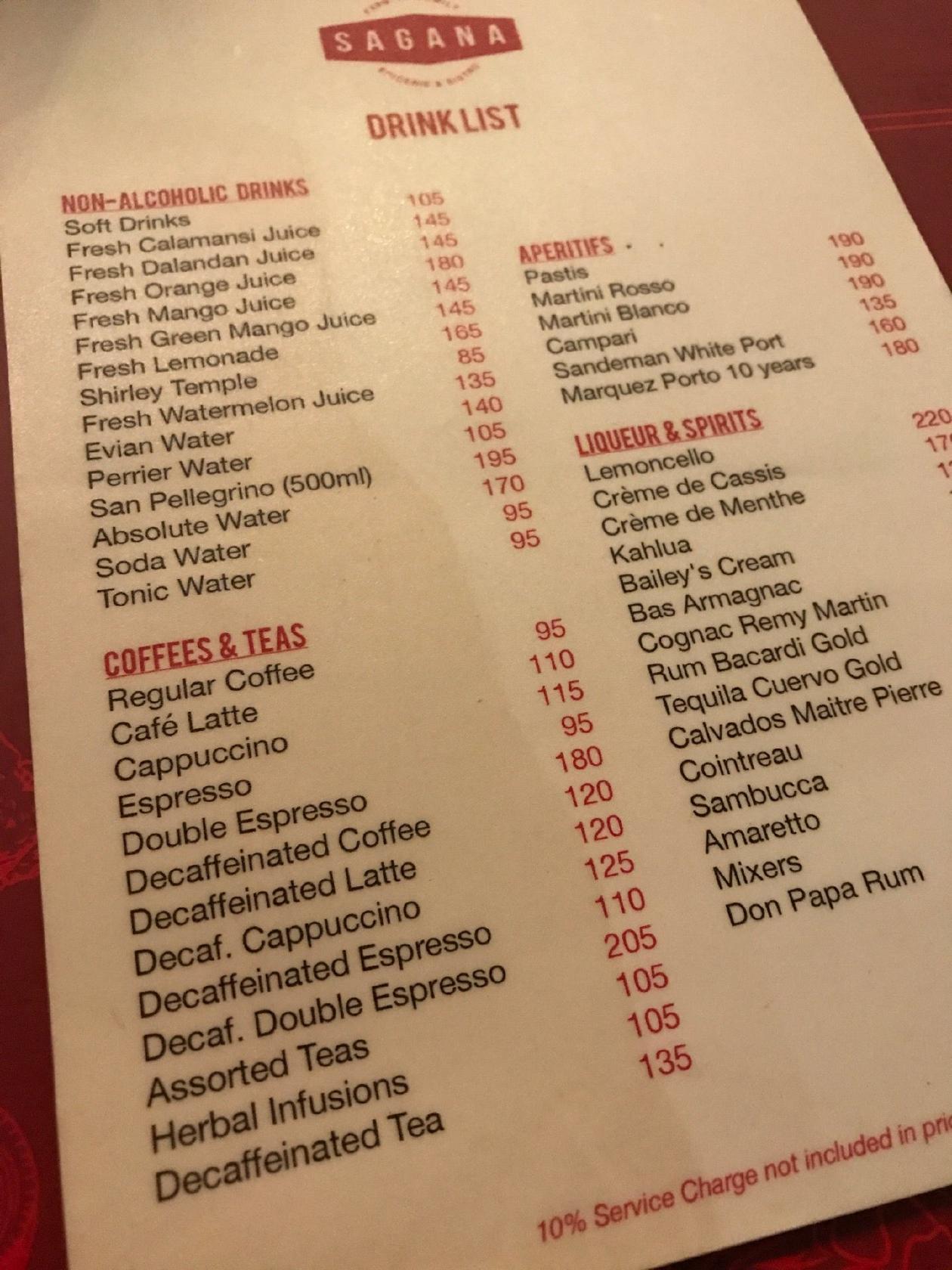 Menu at Brasserie Sagana restaurant, Taguig