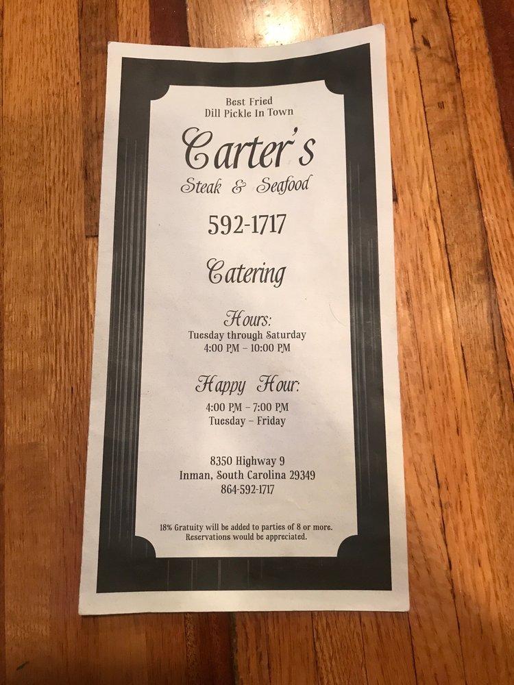 Menu at Carter's Steak & Seafood steakhouse, USA