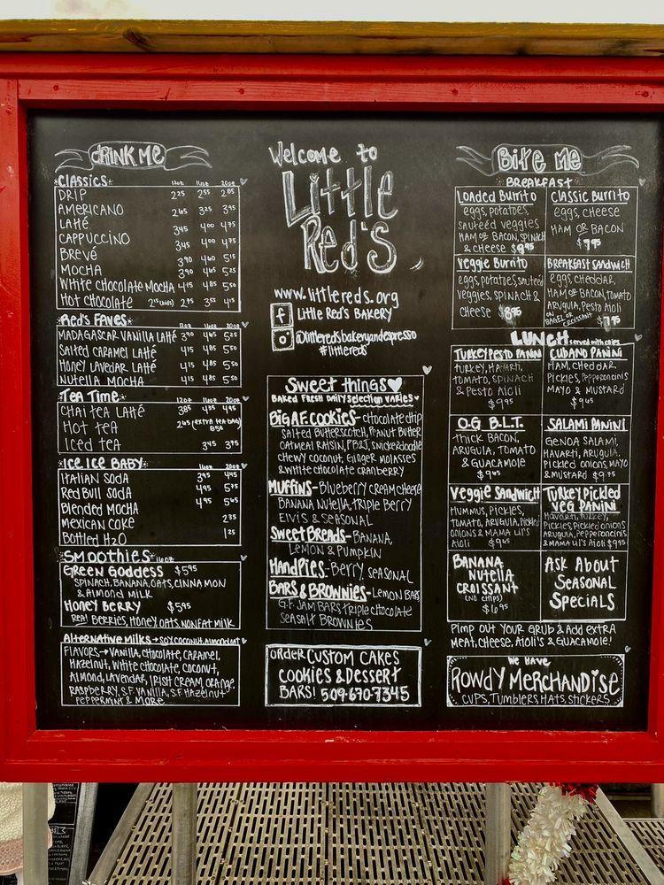 Carta de Little Red's Espresso & Bakery, Wenatchee