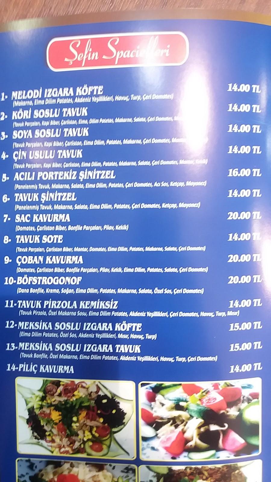 Carta de Melodi Restaurant, Estambul, İdil Sk. No:9