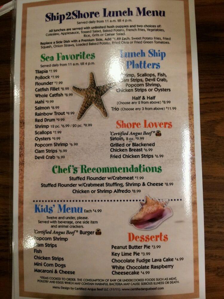 Menu at Ship 2 Shore Seafood & Steaks steakhouse, Kingsland