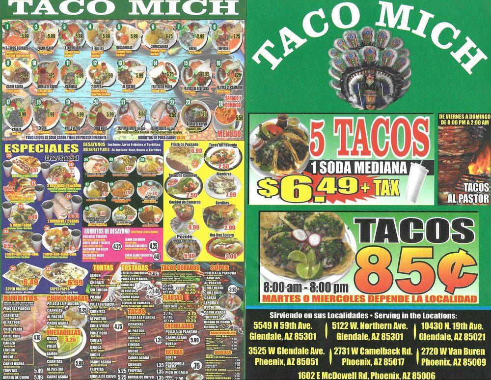 Menu at Taco Samich restaurant, Phoenix, W Glendale Ave