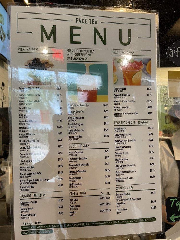 Menu at Face Tea pub & bar, Lake Mary