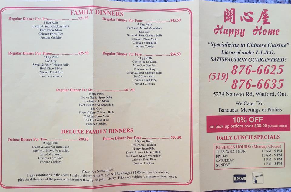 Menu at Happy Home Restaurant, Watford
