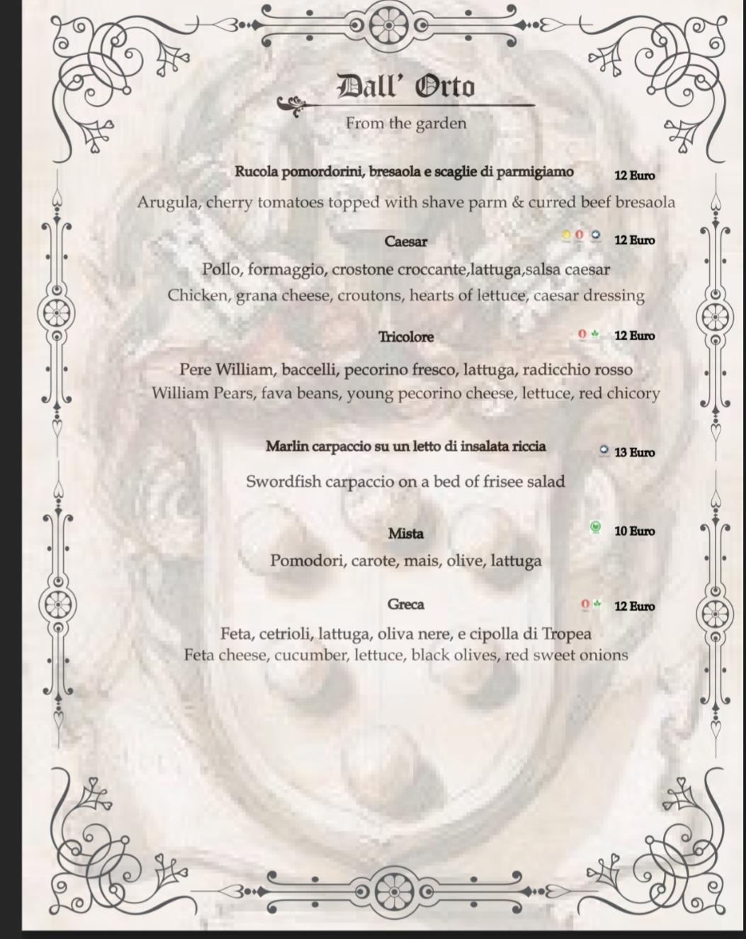 Menu da Lo Scudo steakhouse, Firenze, Via Dell'Oriuolo 53