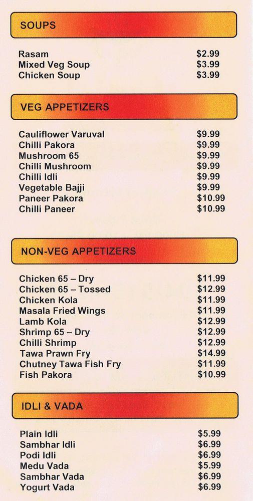 Carta del restaurante Manjal South Indian Kitchen, Burnaby