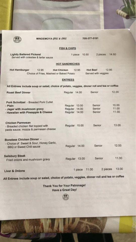 Menu at Mindemoya Grill fast food, Mindemoya